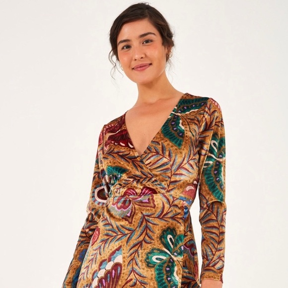 FARM Rio | Dresses | Nwt Farm Rio Velvet Printed Wrap Midi Dress | Poshmark